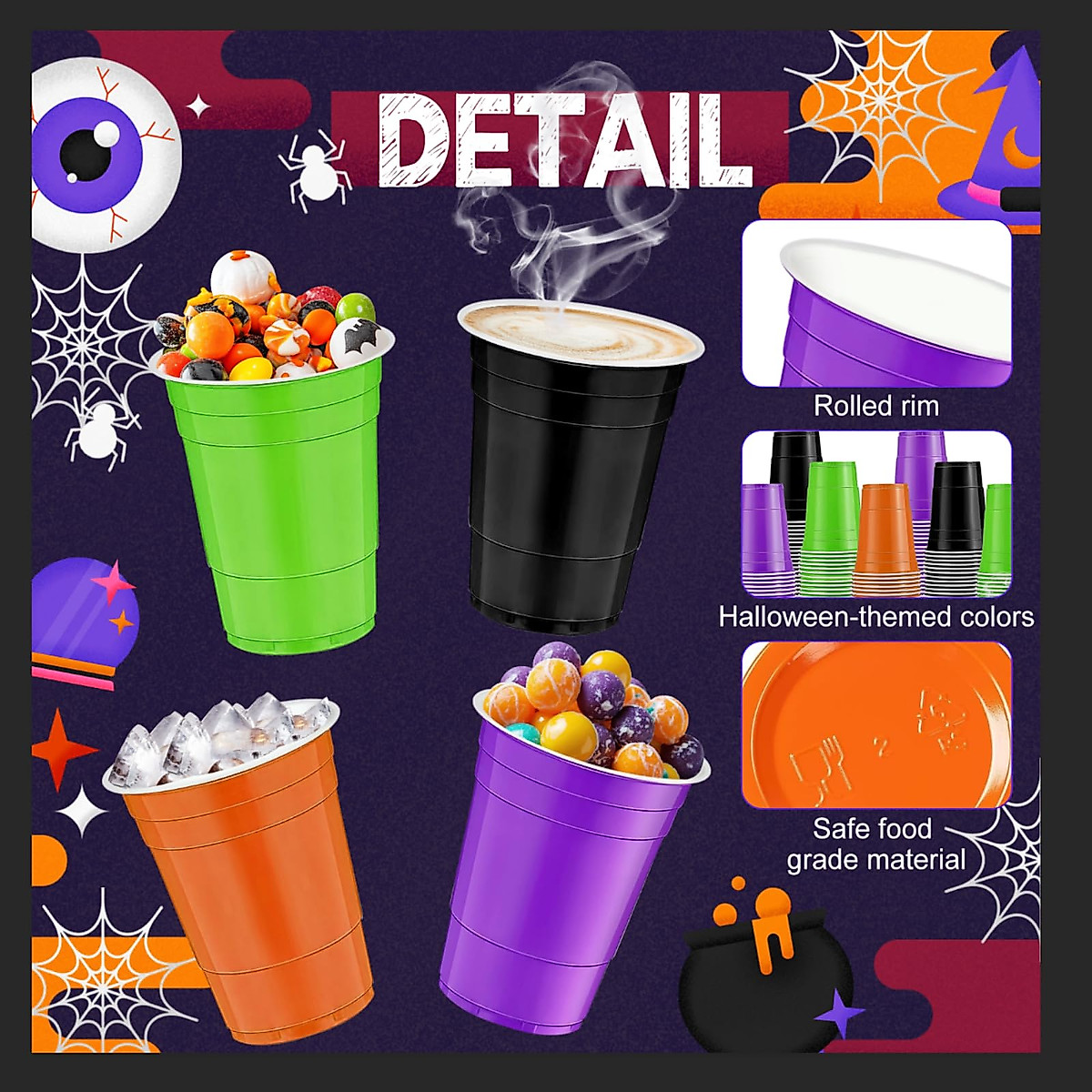 cssopenss 100 PCS Halloween Party Cups 16 oz halloween plastic cups 16 oz halloween disposable cups Set 4 Styles for Halloween Party Decorations & Party Supplies for Beer/Beverage/Snacks/Candies