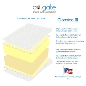 Colgate Mattress Classica III Crib Mattress - Lightweight Dual-Firmness Infant and Toddler Mattress with Thick, Foam and Triple-Layered Tear-Resistant Cover