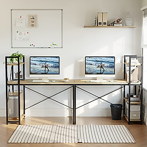 Bestier 47 Inch Computer Desk with Adjustable Shelves, Simple Writing Desk with Reversible Bookshelf and Metal Legs for Home Office and Studio, Oak