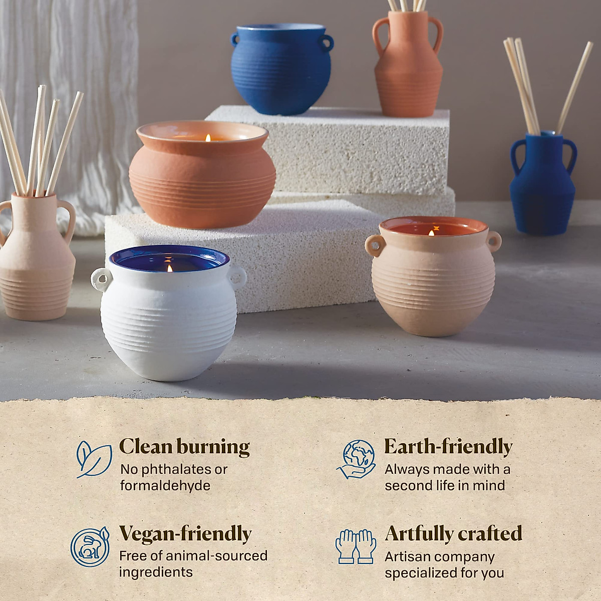 Paddywax Candles Santorini Soy Wax Scented Candle, Ceramic Greek Candle Vase, 8.5 Ounces, Salted Blue Agave