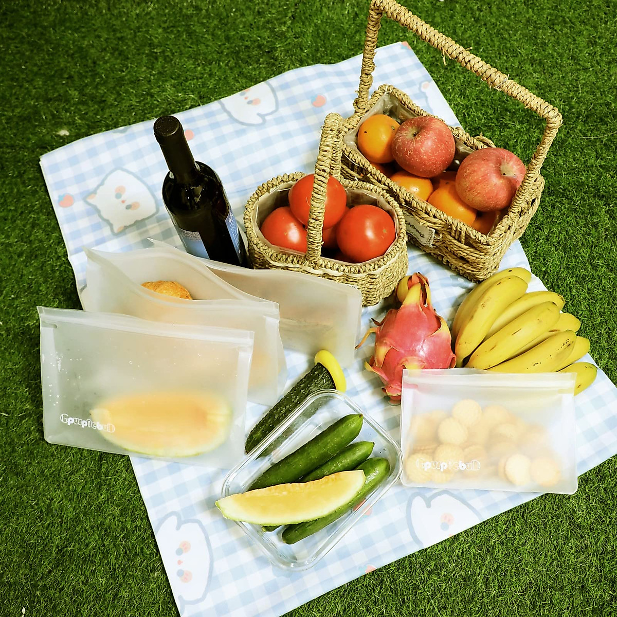 Reusable Freezer Bags, 3 Pack PEVA Material Reusable Storage Bags, Leak proof Reusable Bags Silicone, Plastic Free for Fruit, Marinate Meat, Cereal, Sandwich, Snack, Travel Items