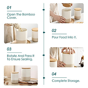 vancasso Sabine Canister Sets for Kitchen Counter, Ceramic Food Storage Jars with Airtight Wood Lids, Large Kitchen Canisters for Coffee, Sugar, Tea, Flour, Spice (Set of 3)