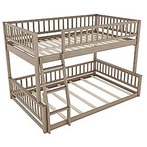 CITYLIGHT Full XL Over Queen Bunk Beds for Adults and Teens, Wood Bunk Bed Full Over Queen with Ladder and Guardrails,Detachable Bunk Bed for Boys Girls,Walnut