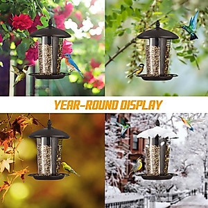 Tyndall Space Time Wild Bird Feeder for Outside, with Double Layer Squirrel Proof Large Hanging Metal Bird Feeders, Garden Yard Outdoors Decoration, 3Lbs Bird Seed Capacity