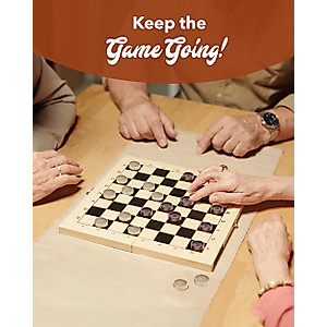 WE Games Checkers Pieces Only, Wooden Checker Board Game Pieces, 24 Dark Brown and Natural Stackable Pieces, Drawstring Storage Bag, 1.062 Diameter