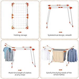 YUBELLES Clothes Drying Rack, Gullwing Laundry Rack, Collapsible, Space-Saving Laundry Rack, with Bonus Sock Clips, for Clothes, Towels, Linens, Indoor/Outdoor, Orange