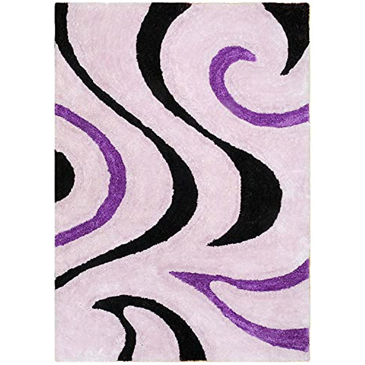 HR HANDCRAFT RUGS shag Rug, 3-D Hand Carved Shaggy Lilac/Purple/Black