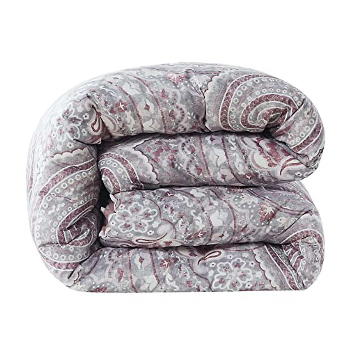 Comfort Spaces Cozy Comforter Set-Modern Classic Design All Season Down Alternative Bedding, Matching Shams, Bedskirt, Decorative Pillows, Queen, Kashmir Paisley Purple 8 Piece