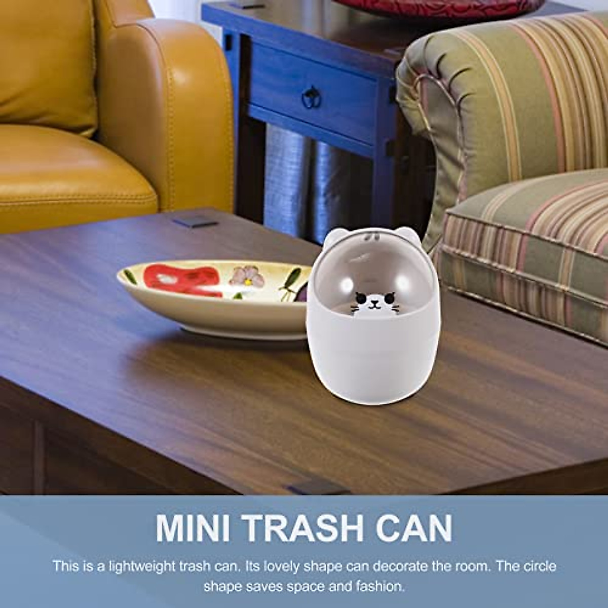 Veemoon Kitchen Trash Bin Table Trash Can Mini Wastebasket Cartoon Bear Design Compost Bin Easy Clean Countertop Plastic Garbage Can for Bathroom Vanity Countertop Grey Recycling Bins Trash Bin