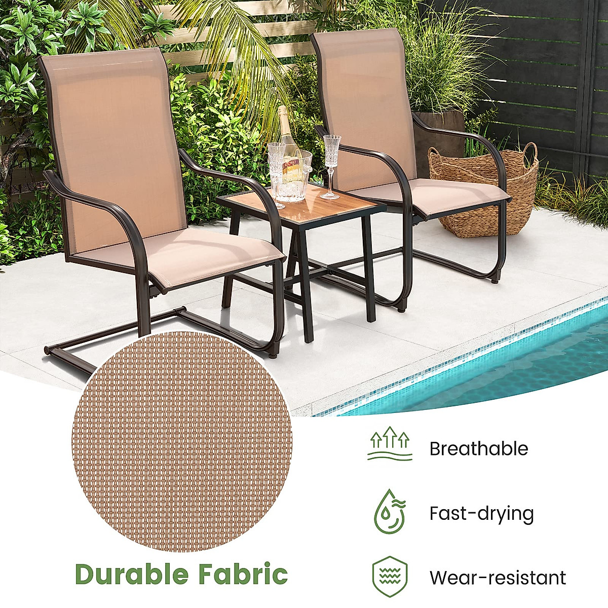 Giantex Patio Chairs Set of 4, High Back Outdoor Chairs w/Sled Base, All Weather Fabric, Heavy Duty Metal C-Spring Frame, Outside Dining Chairs for Lawn Deck Porch Balcony Backyard Pool