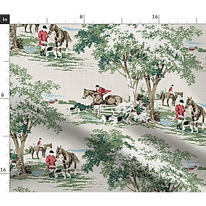 Spoonflower Fabric - Equestrian Toile Fox Hunting English Traditional Hunt Pony Horse Printed on Petal Signature Cotton Fabric by The Yard - Sewing Quilting Apparel Crafts Decor