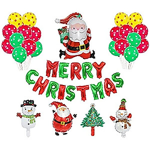 Christmas decoration balloons, balloon sets and happy banners, Christmas tree, Santa Claus, snowman, bells and latex balloons for Christmas decoration, parties and New Year gifts