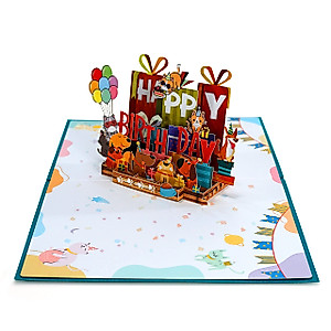 CUTPOPUP Birthday Card Pop Up, 3D Greeting Card (Animals Happy Birthday Text)