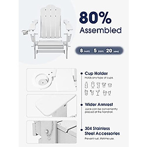 KINGYES Folding Adjustable Adirondack Chair, White