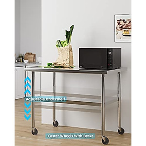 RIEDHOFF Stainless Steel Work Table 36" x 24" with Undershelf & Caster Wheels, [NSF Certified][Heavy Duty] Commercial Kitchen Prep Table for Home, Restaurant, Hotel