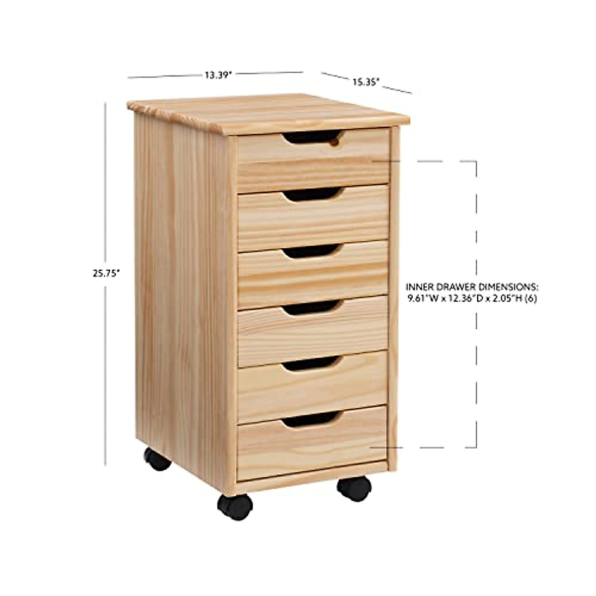 Linon Home Decor Products Corinne Six Drawer Storage, Natural Rolling Cart