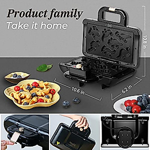 Mini Waffle Maker Waffle Iron Dinosaur Waffle Maker for Kids 7 Unique Dino Waffle in Minutes, Electric Nonstick Waffle Maker with Removable Plates Breakfast Maker Machine, Great Gift for Kids Family