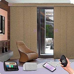 Graywind Motorized Sliding Panels Blackout Compatible with Alexa Google Smart Panel Track Blinds Remote Shades for Patio Sliding Door, Custom Size (Coffee)