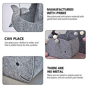 Yardwe Felt Storage Bin Fabric Storage Basket Whale Shaped Collapsible Toy Organiser Basket Laundry Hamper for Home Dark Grey