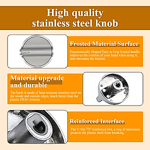 Upgraded Stove Knobs W10594481 Replacements for Whirlpool Gas Stove Range Knob WCG97US0DS00 WCG97US6DS00, Replace WPW10594481 AP6023301 Cooktop Knobs, 5 Pack Gas Range Knob