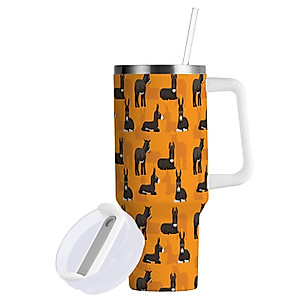 IHCVHQX Tumbler With Handle and Straw 30oz Cute Donkey Orange Insulated Tumbler Cups Stainless Steel Travel Coffee Mug