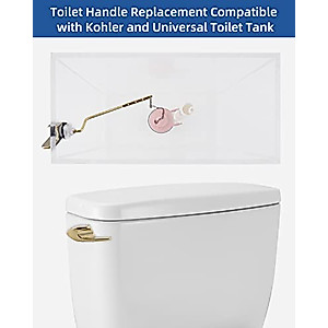 Hibbent Toilet Handle Replacement, Side Mount Tank Flush Lever Handle Compatible with Kohler Toilet Tank, Toilet Trip Lever with Stainless Steel Flapper Chains, Toilet Repair Handle, Polished Brass