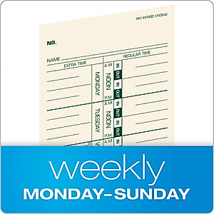 TOPS Time Cards, Weekly, 1-Sided, 3-1/2" x 9", Manila, Green Print, 500-Count (1259)