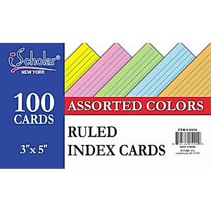 iScholar Index Cards, Ruled, Colored, 3 x 5 Inches, 100 Card Pack (03516)