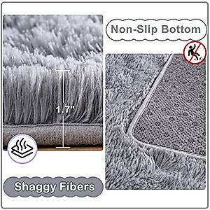 Ompaa Ultra Soft Shaggy Rugs Fluffy Bedroom Carpet, 4x6 Feet Grey Area Rug, Modern Upgrade Anti-Skid Rug for Kids Girls Living Room, Dorm Aesthetics Decor