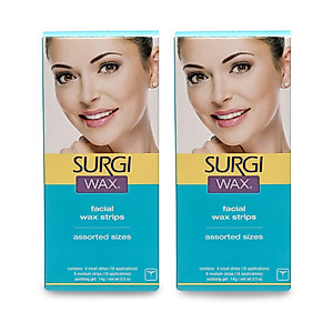 Surgi Facial Wax Strips, 2 sizes for Unwanted Facial Hair Removal, 2 pack