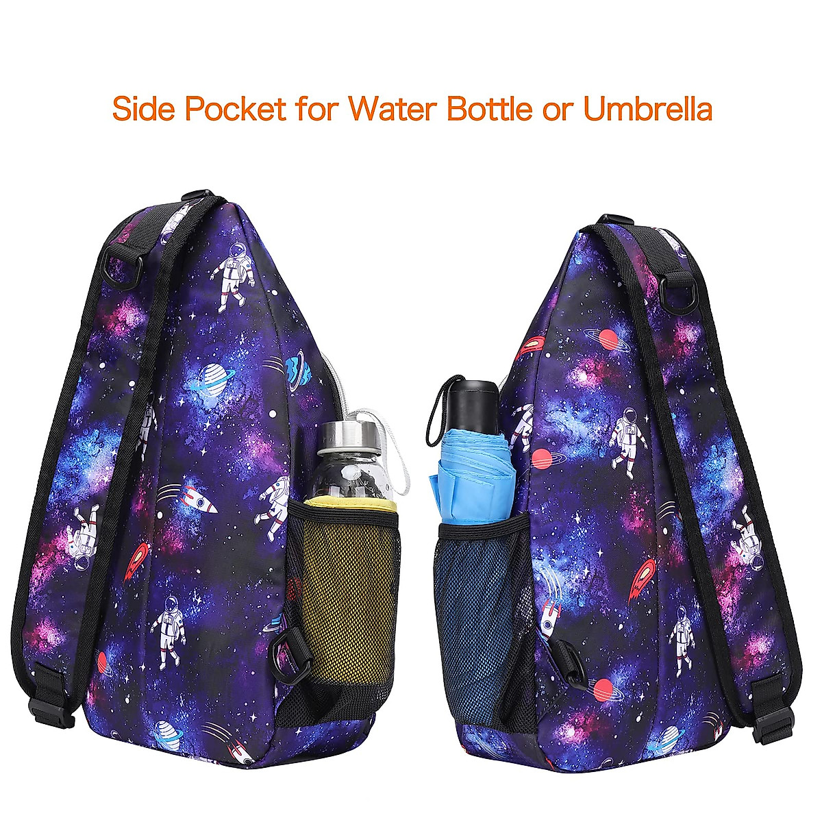 MOSISO Sling Backpack, Multipurpose Travel Hiking Daypack Rope Crossbody Shoulder Bag, Spacewalking Astronauts