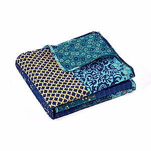 Lush Decor, Peacock Royal Empire Throw-Floral Stripe Reversible Design Blanket-60” x Blue, 60 by 50-Inch