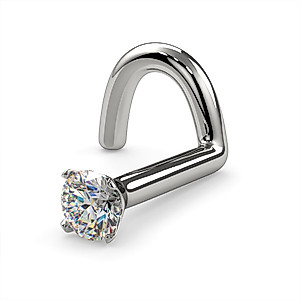 FreshTrends I1 2mm 0.03 ct. tw Diamond SI1-SI2 G-H 14K White Gold Nose Ring Screw Twist 18 Gauge