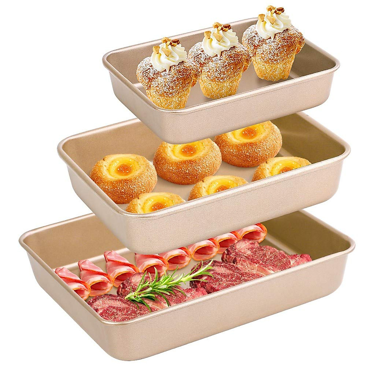 AMAGABELI GARDEN & HOME Baking Pan Cookie Sheets set of 3 Tray 9/11/13 Inch Cookie Sheets for Baking Oven Roasting Pan Barbeque Grill Pan Jelly Roll Pan Nonstick Bakeware Premium BG286