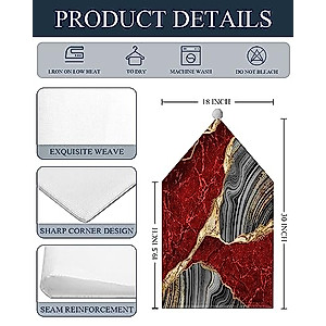 Abstract Chair Back Cover for Dining Room,Santa Hat Chair Slipcovers Set of 4, Burgundy Red Golden Gray Marble Washable Kitchen Chair Back Covers for Home Dinner Party Events Modern Fluid