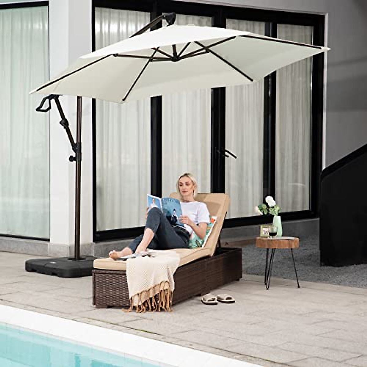Super Patio Outdoor Chaise Lounge Chair, Patio Pool Lounge Chairs for Outside, Rattan Reclining Chaise Lounger with Adjustable Backrest and Removable Cushions, Beige(Set of 2)