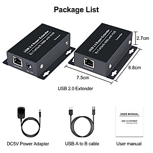 USB Extender Over Ethernet 200ft USB2.0 HUB RJ45 Cat5e/6 up to 480Mbps with Power Adapter Two Cameras Work in Sync Support Windows MacOS Android Linux
