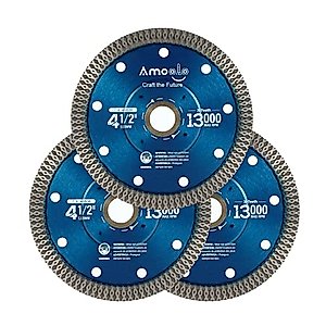 amoolo 4-1/2" Diamond Saw Blade, X-Teeth Diamond Blade for Porcelain, Tile, Brick, Granite and Concrete (4.5"-3pcs)