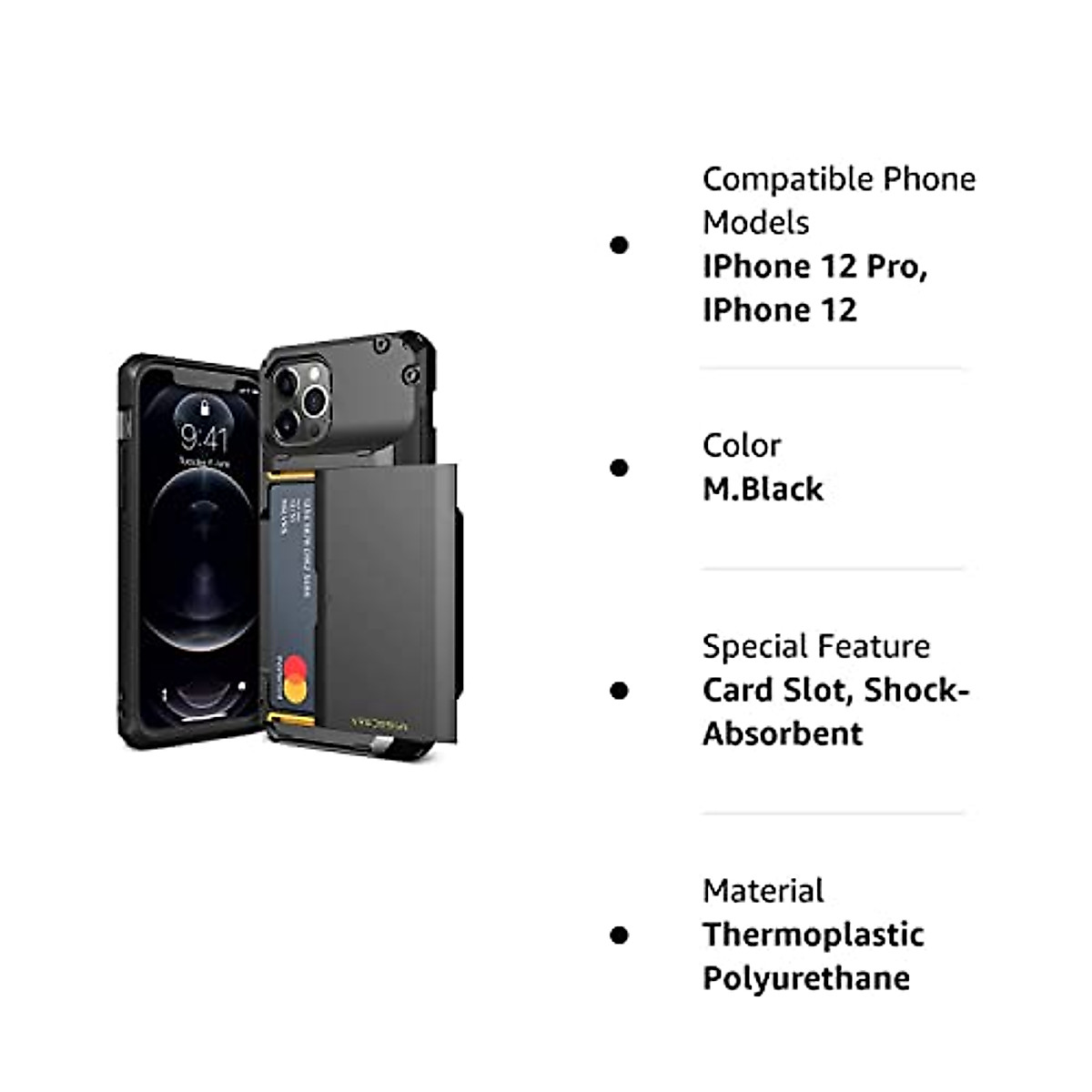 VRS DESIGN Damda Glide Pro Compatible for iPhone 12/12 ProCase, with [4 Cards] Premium Sturdy [Semi Auto] Credit Card Holder Slot Wallet for iPhone 12/12 Pro 6.1 inch(2020)