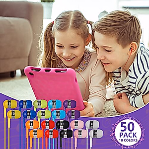 ZNXZXP Bulk Earbuds 50 Pack for Classroom,Wholesale Earbuds Bulk Headphones for Kids,Perfect for Students Schools Hospitals Hotels Library Museums,Individually Bagged,Multi Colored