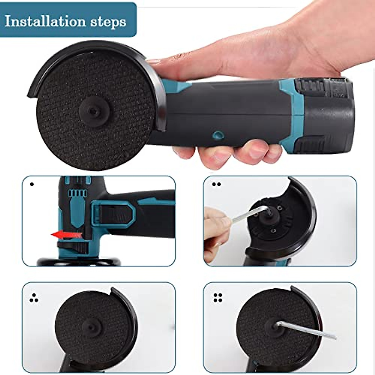 DALYNN 12V dless Brush Angle Grinder Kit, Ginding disc 3 Inch/76mm, Lightweight Angle Grinder Tool w/ 2PCS 1300mAh Lithium-Ion Battery & Charger, Ergonomic Button Position for Reducing Hand Pressure