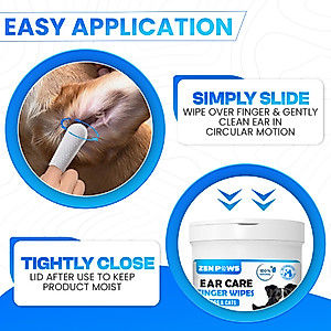 Zenpaws Dogs & Cats Ear Cleaner Finger Wipes - Relieve Ear Itching & Inflammation - Reduce Dirt, Odor and Wax Build - Natural Ingredients - Sooths & Deodorizes – 50 Count