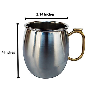 Rastogi Handicrafts Set of-4, Stainless Steel Moscow Mule Mugs Capacity-16 oz,Thumb brass handle Cold Coffee Mug/Beer Mug/Cup, Moscow Mule Mugs For Cold Drink Only