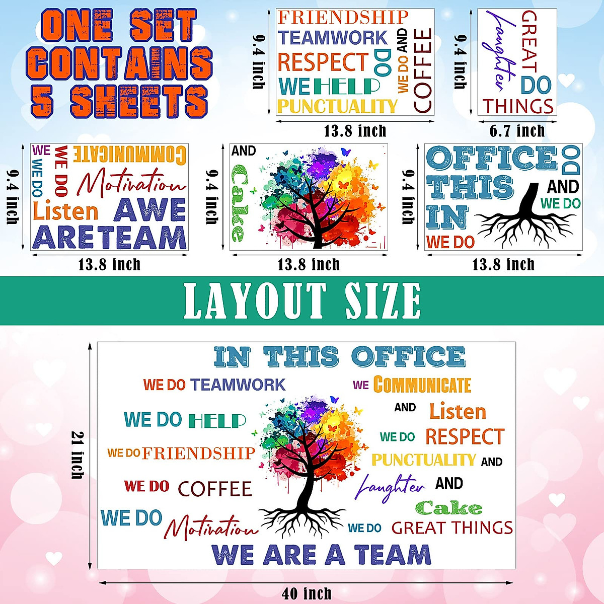 Office Inspirational Wall Decals Office Wall Decor for Office Quotes Positive Sayings Peel and Stick Office Stickers Motivational Teamwork Wall Decals Company Art We are A Team Gift (Elegant Style)