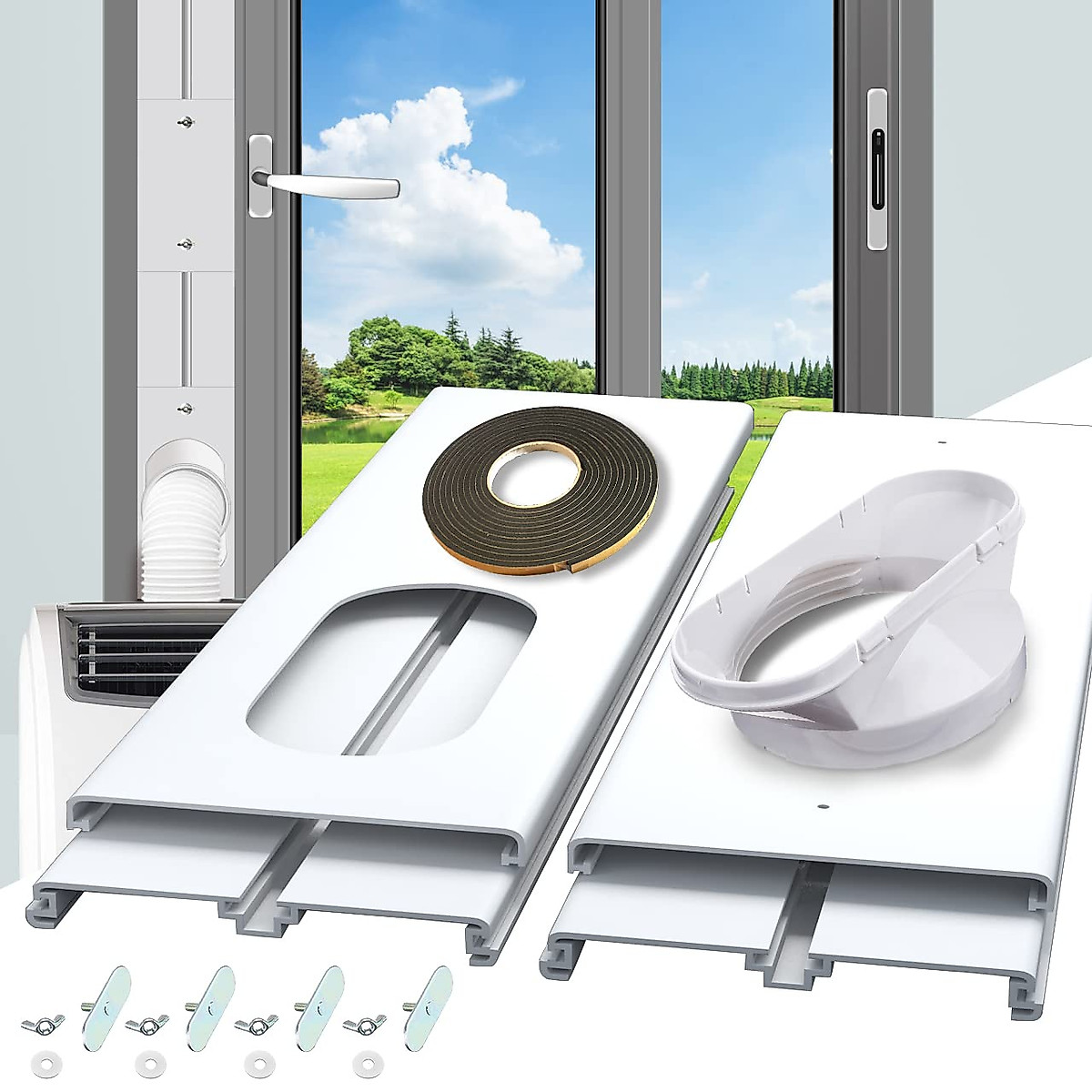 gulrear Portable air Conditioner Window kit Universal Portable AC Window Vent kit with 4 Plates Seamless Slot Style Portable ac Window kit Adjustable Length from 20" to 62" Suit for 5.0" Exhaust Hose