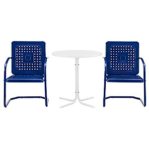 Crosley Furniture Bates 3-Piece Outdoor Bistro Set, Retro Metal Patio Table and Chairs for Dining, Porch, Navy Gloss
