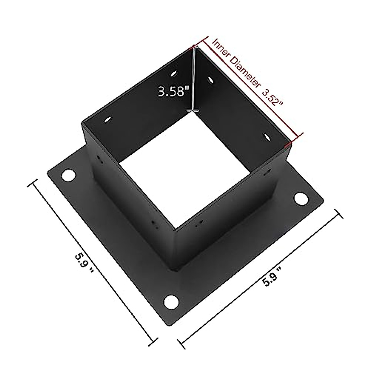 6 PCS Metal 4×4 Post Base Post Base Brackets,Inner Size 3.5"x3.5" Heavy Duty Powder-Coated Post Anchor Matte Black Wood Post Brackets (Black 6pcs)