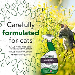Vet's Best Flea and Tick Home Spray for Cats - Flea Treatment for Cats and Home - Plant-Based Formula - Certified Natural Oils - 32 oz