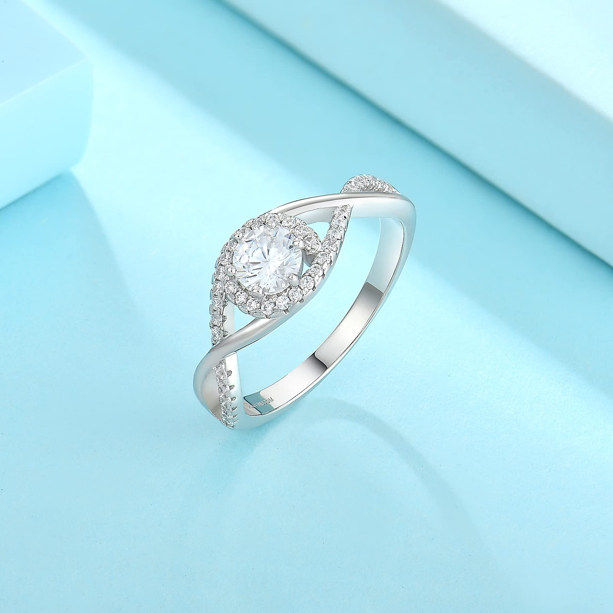 JO WISDOM Women Ring,925 Sterling Silver Infinity Engagement Wedding Anniversary Promise Ring with with 5mm 5A Cubic Zirconia ring size7