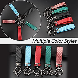 Turcee Carbon Fiber Car Keychain,Interior Accessories Keychains Leather Car Key Fob,Car Accessories Key Ring&Anti-Lost D-Ring(Black)